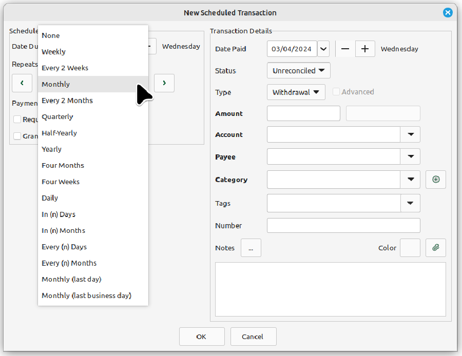 Scheduled Transactions - MoneyManager Ex