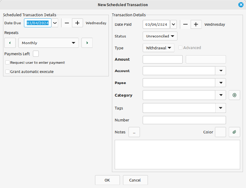 Scheduled Transactions - MoneyManager Ex